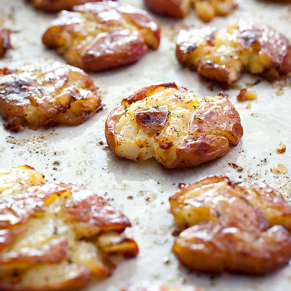 Creamy yet crispy roasted smashed potatoes